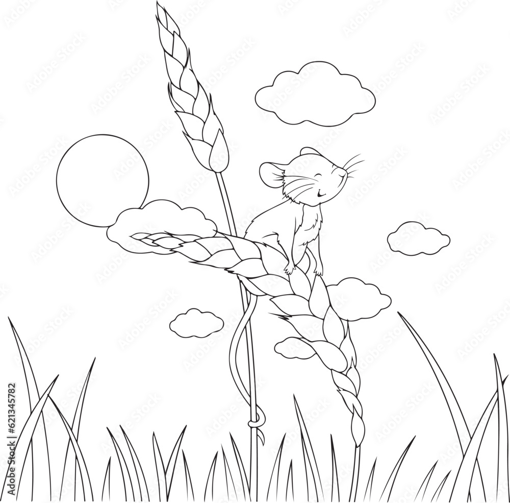 cute little mouse on the field vector illustration coloring page Stock ...