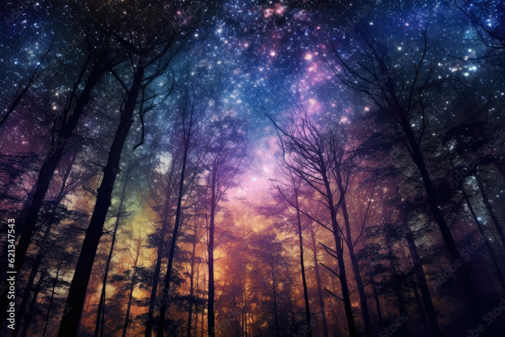 Mystical Starry Forest: mesmerizing panorama of a starlit forest, where ...