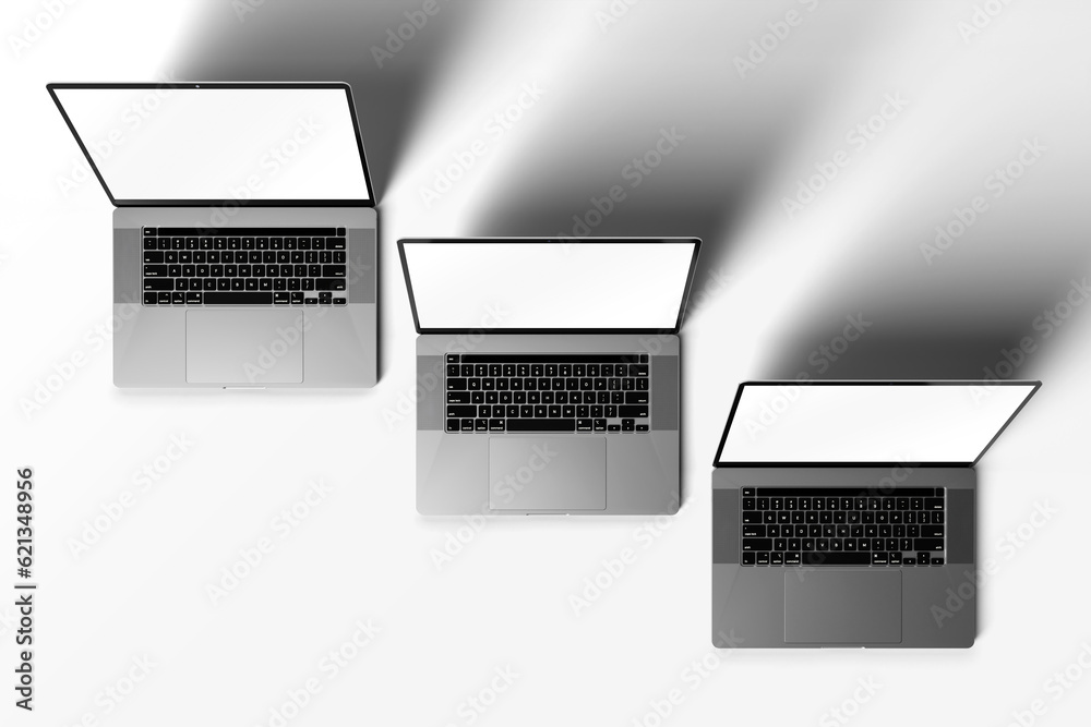 Three Laptop Mockup Template Notebook Screen Realistic Isolated on ...