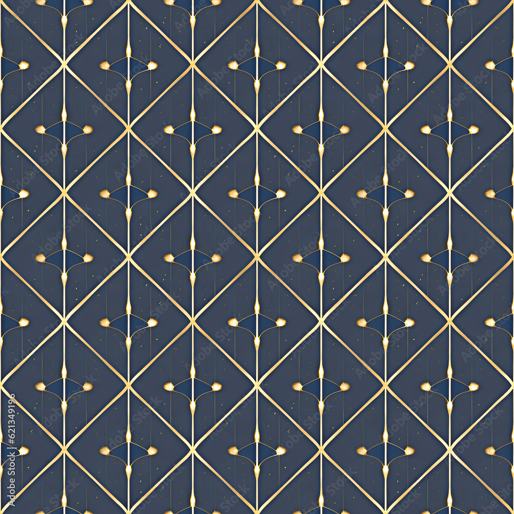 seamless repeating geometric pattern of slate blue tiles with golden ...