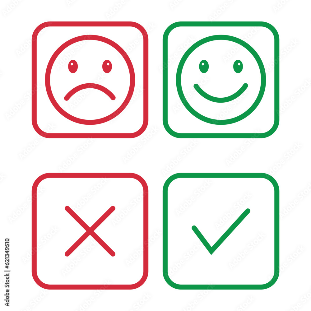 Glossy Happy And Sad Faces, True And False Check Mark, Tick And Cross ...