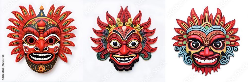 Mask design in traditional balinese motifs, indian mask, colorful ...