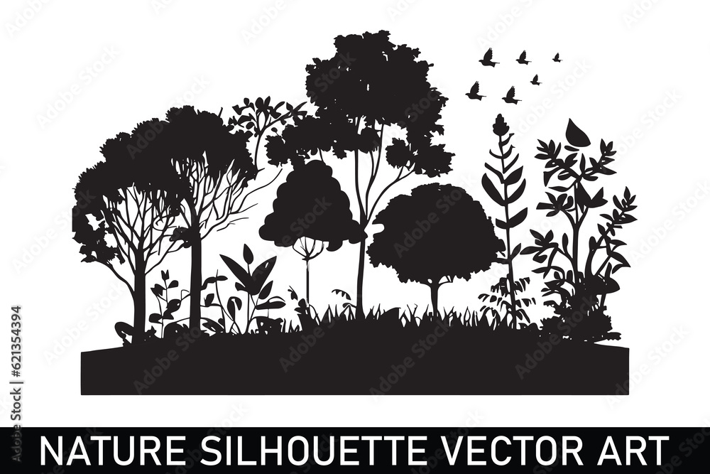 Forest silhouette illustration, Nature silhouette clipart, Nature ...