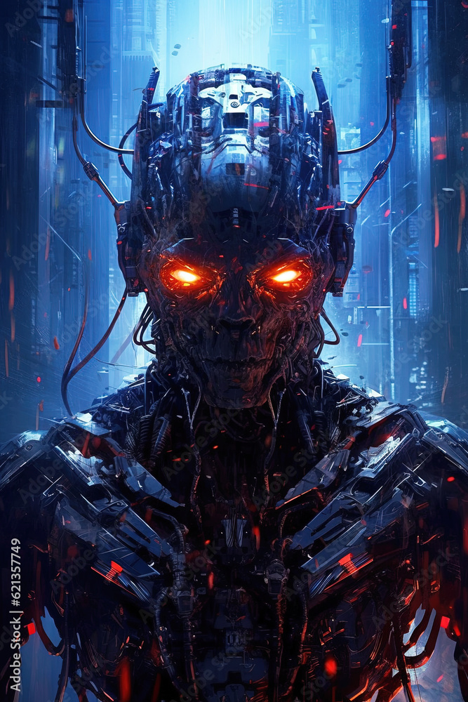 scary robot with red eyes. Generative Ai Stock Illustration | Adobe Stock
