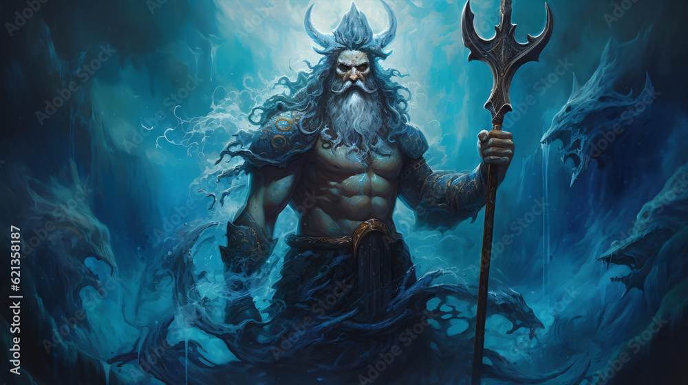 Poseidon God of Sea and Water figure character. Ancient greek god ...