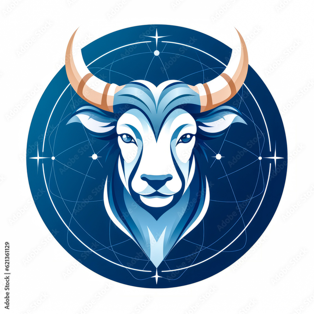 Captivating minimalist Taurus astrology sign; a bold, blue bull inside ...