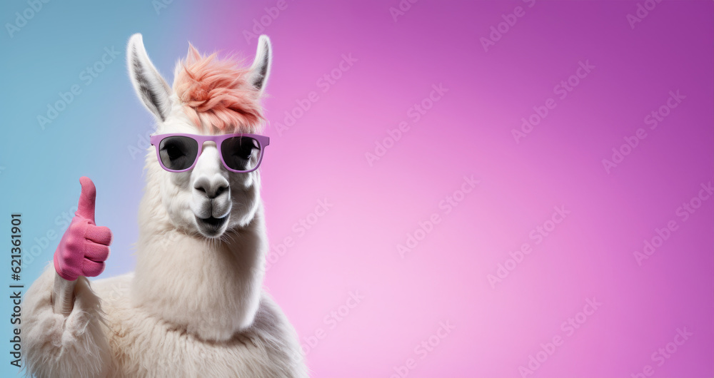 Funny alpaca llama, smiling, showing approving thumbs up to appreciate ...