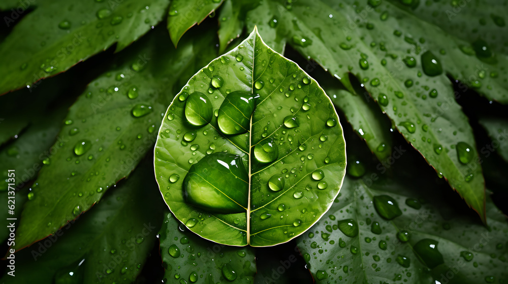 CO2 reducing icon on green leaf with water droplet for decrease CO2 , carbon footprint and ...
