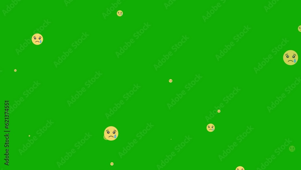Sad, Crying Emoji with a Tear Floating from Bottom to the Top on Green ...