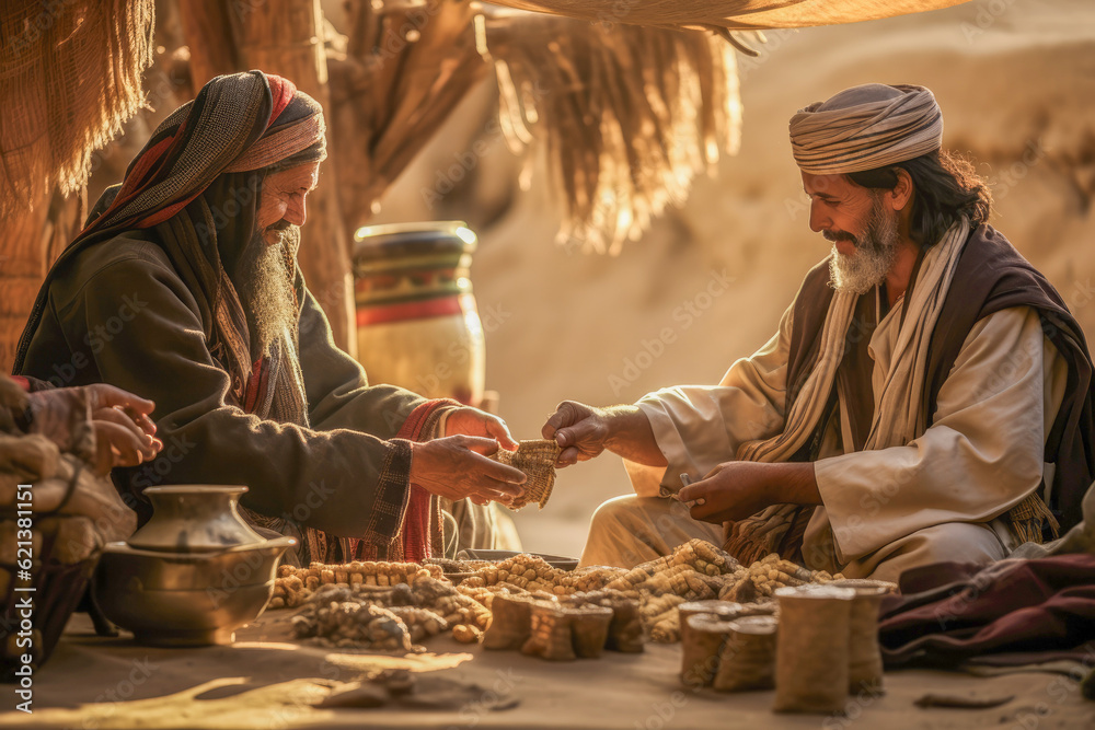 Depiction of life in Ancient Egypt: Bedouin trader interacts with ...