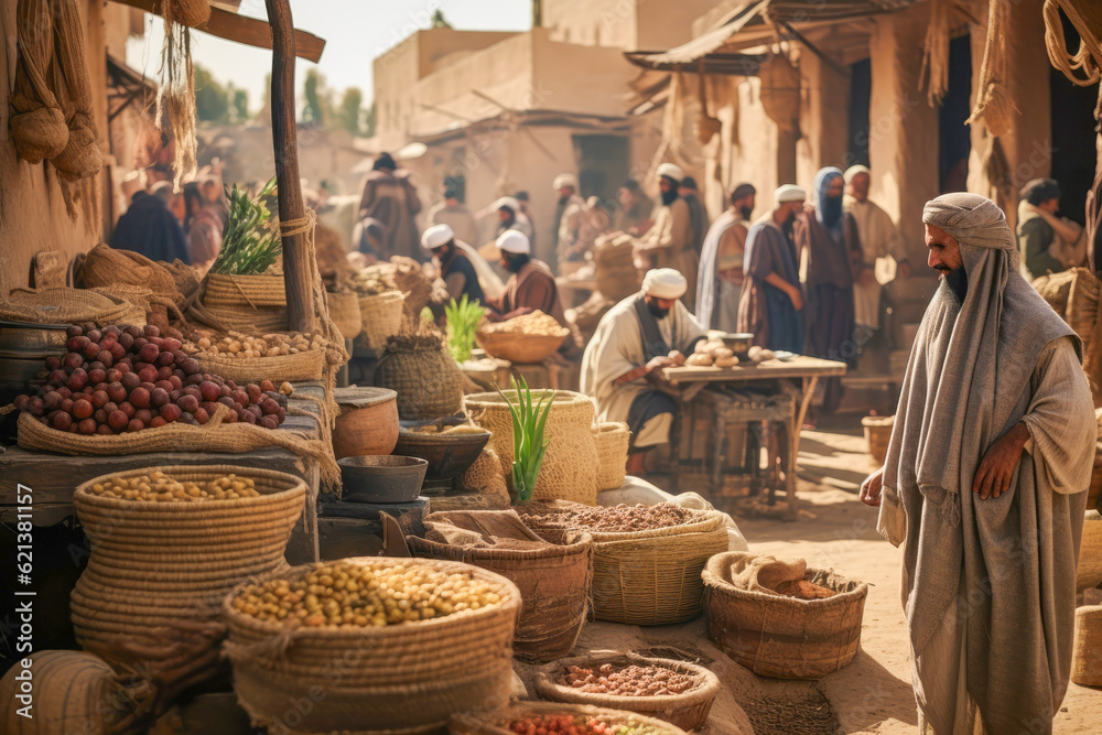 Depiction of life in Ancient Egypt: Marketplace in Thebes where ...