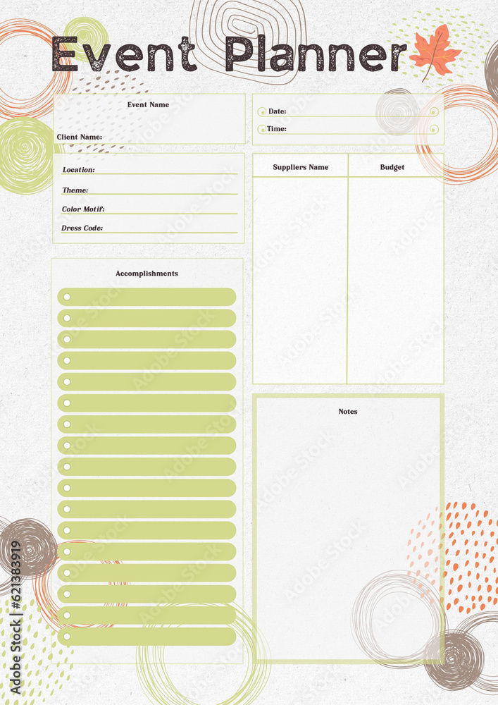 Event planner digital planning insert sheet printable page template ...