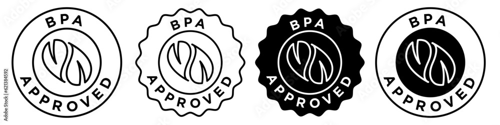 BPA approved icon vector set collection. Black and white outlined stamp ...
