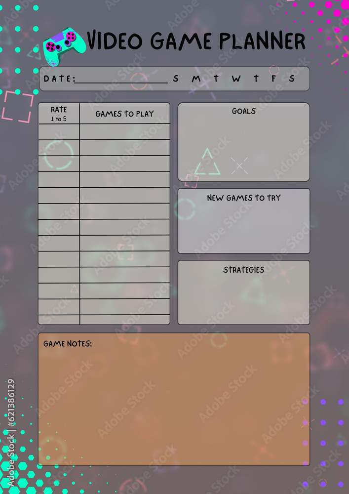 Video game planner digital planning insert sheet printable page ...