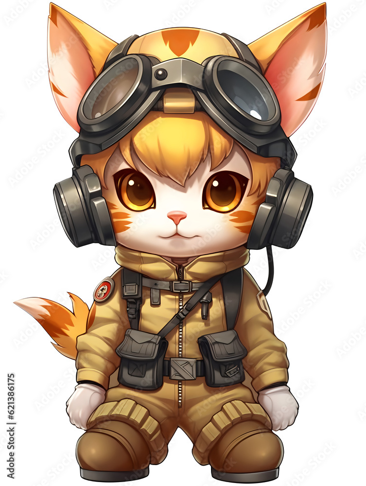 cat girl soldier drawing, clipart isolated on transparent background ...