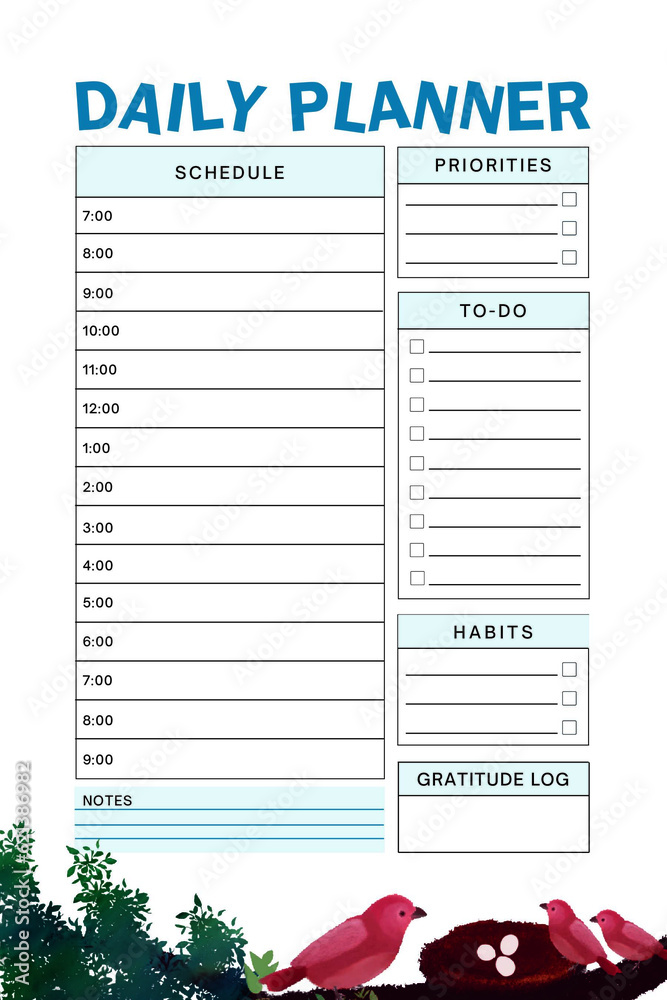 Bird planner digital planning insert sheet printable page template ...