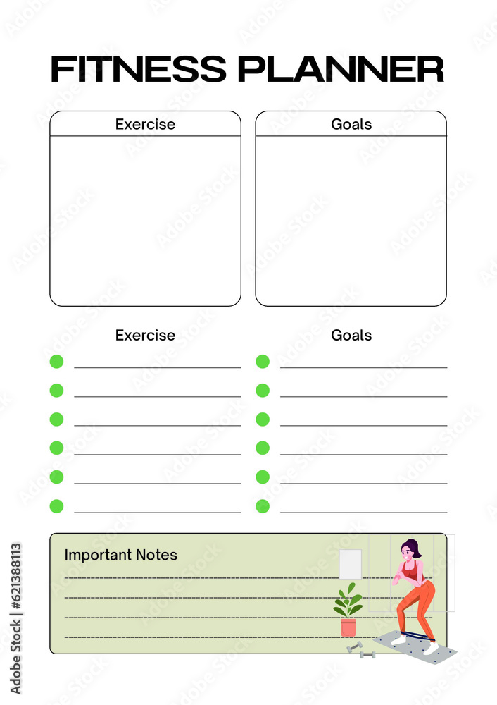 Fitness planner digital planning insert sheet printable page template ...