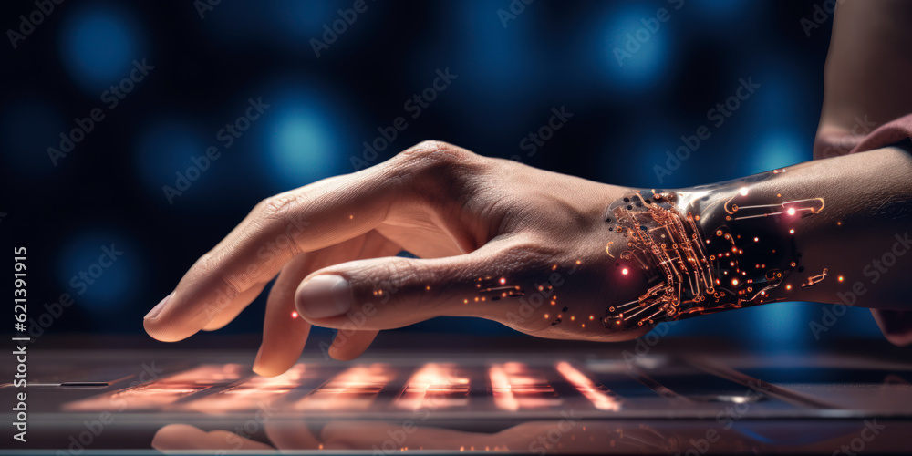 Robot hand ai artificial intelligence assistance work with computer ...