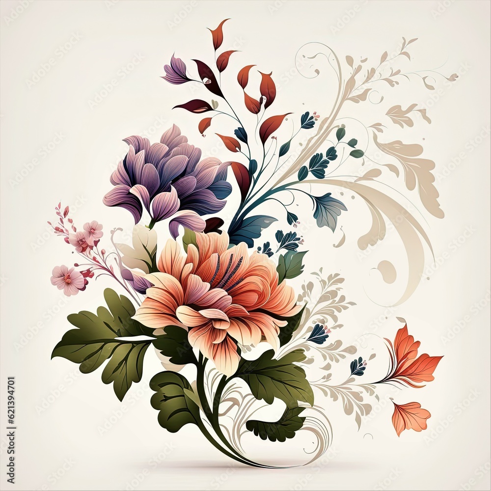 artistic flowers vector with white background- Created with Generative ...