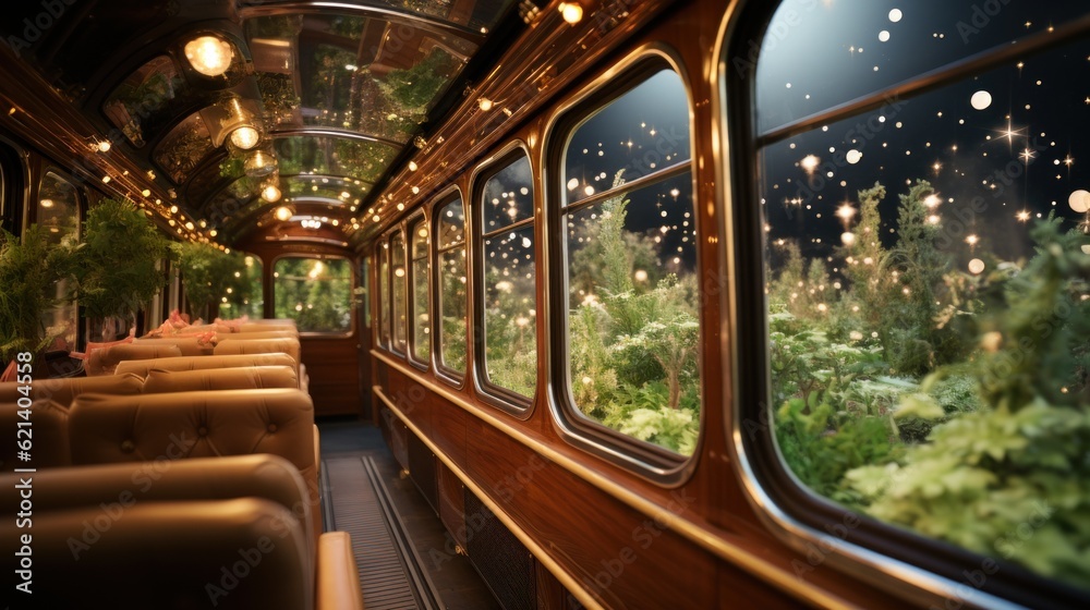 The inside of a train car with lots of windows. Generative AI image ...