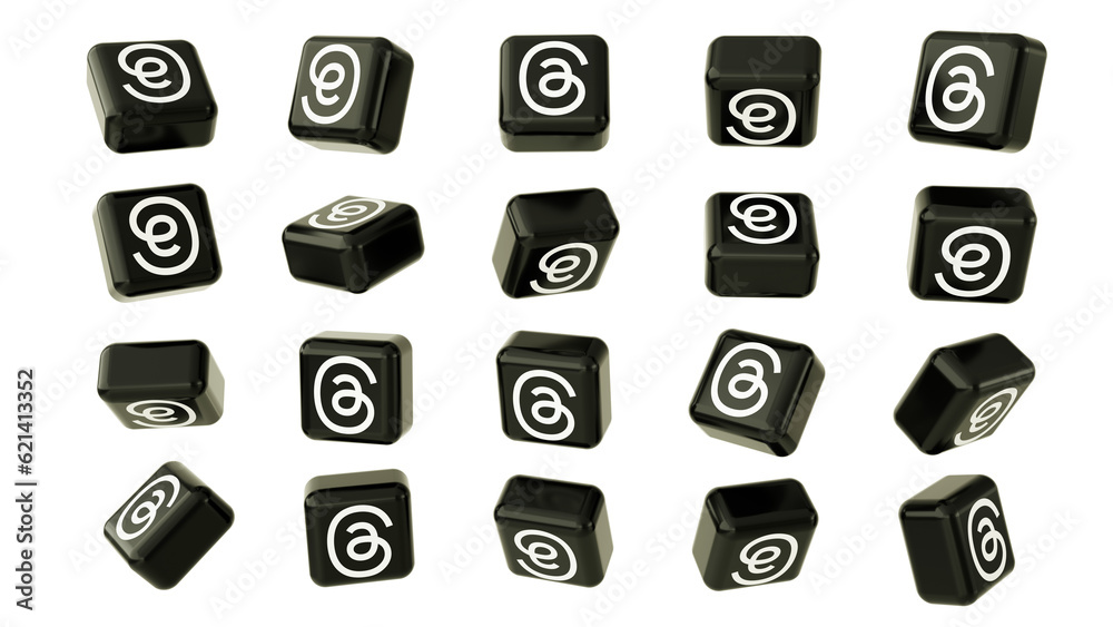 Set of 3D rendered Threads logos in different angles isolated on ...