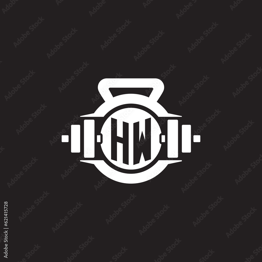 Initial HW logo design ideas with simple dumbbell and kettlebell icon ...