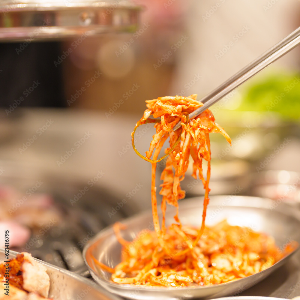 Korean leek and spring Onion salad for BBQ in Korean restaurant, famous ...