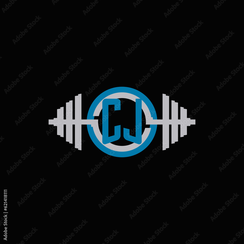 Initial CJ logo design with geometric dumbbell and circle line icon Stock Vector | Adobe Stock