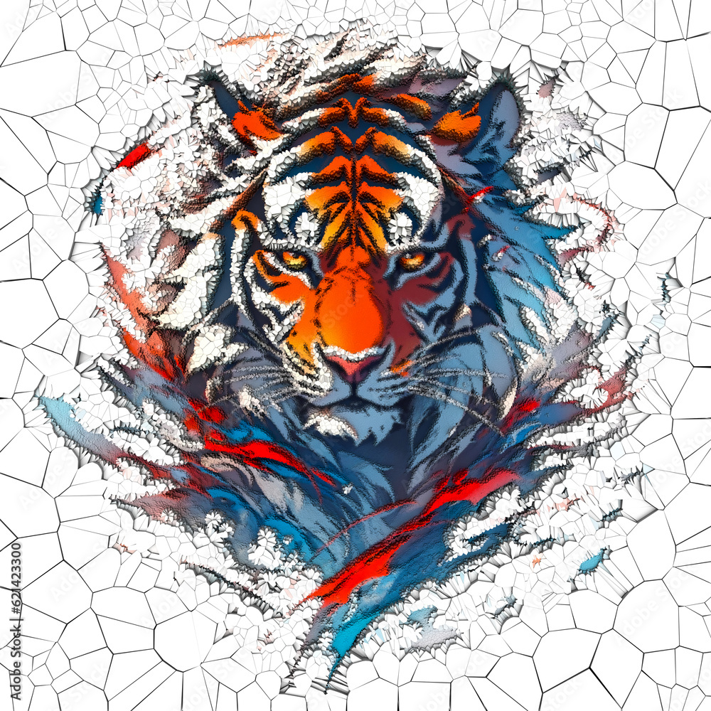 Angry tiger roaring art, in white background, 3d render illustration ...