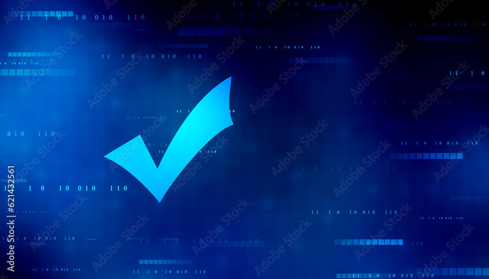 ภาพประกอบสต็อก Check mark symbol in digital background, Technology ...