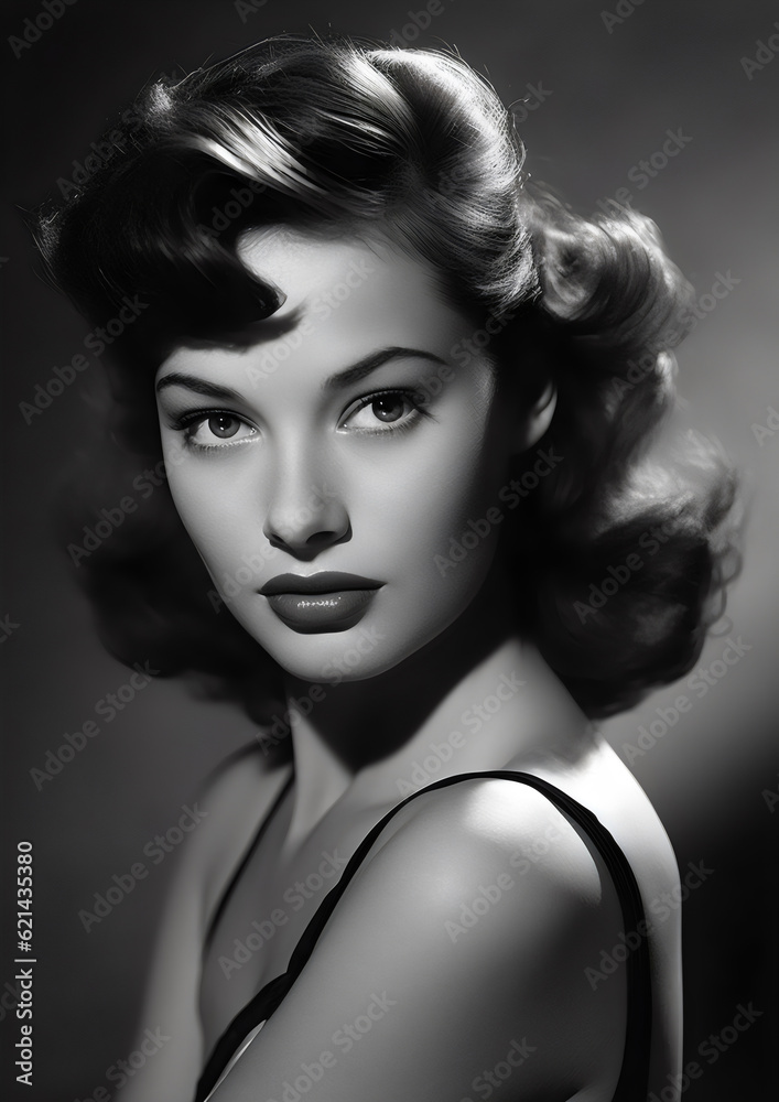 vintage actress headshot from golden age of cinema, black and white ...