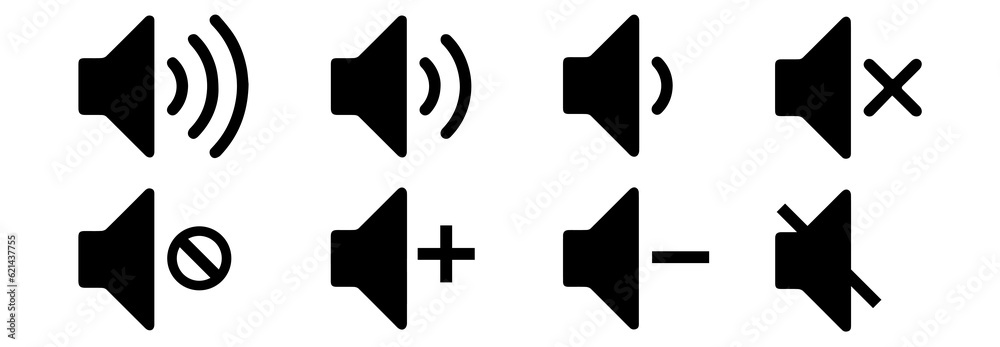Sound icons set. Vector isolated sound volume up, down or mute control ...