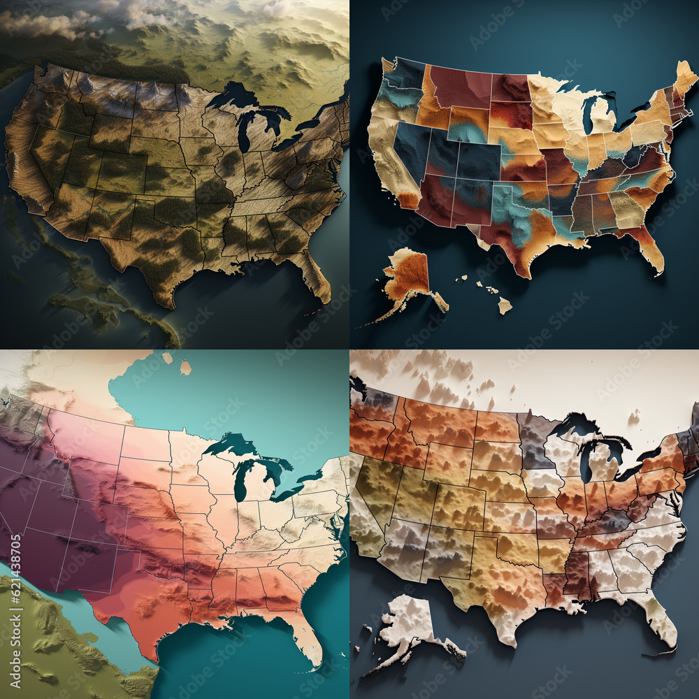 4 Different Types of U.S Map Stock Illustration | Adobe Stock