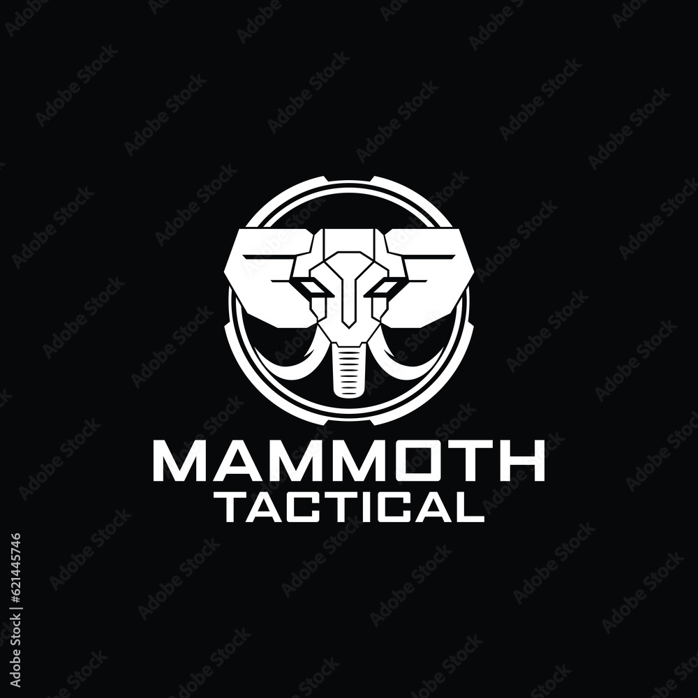 Elephant Logo. Elephant mammoth Tactical Black and White logo vector ...