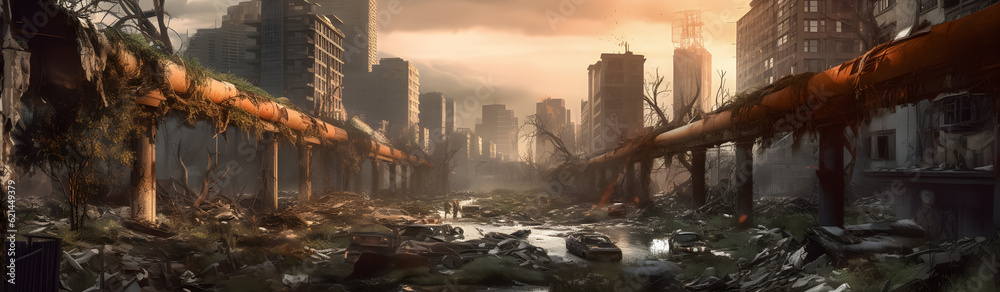World collapse panoramic scene . Doomsday concept . Created by ...