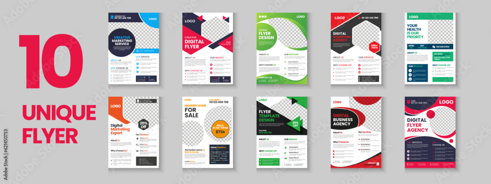 Colorful corporate flyer collection, flyer bundle, mega set gradient ...