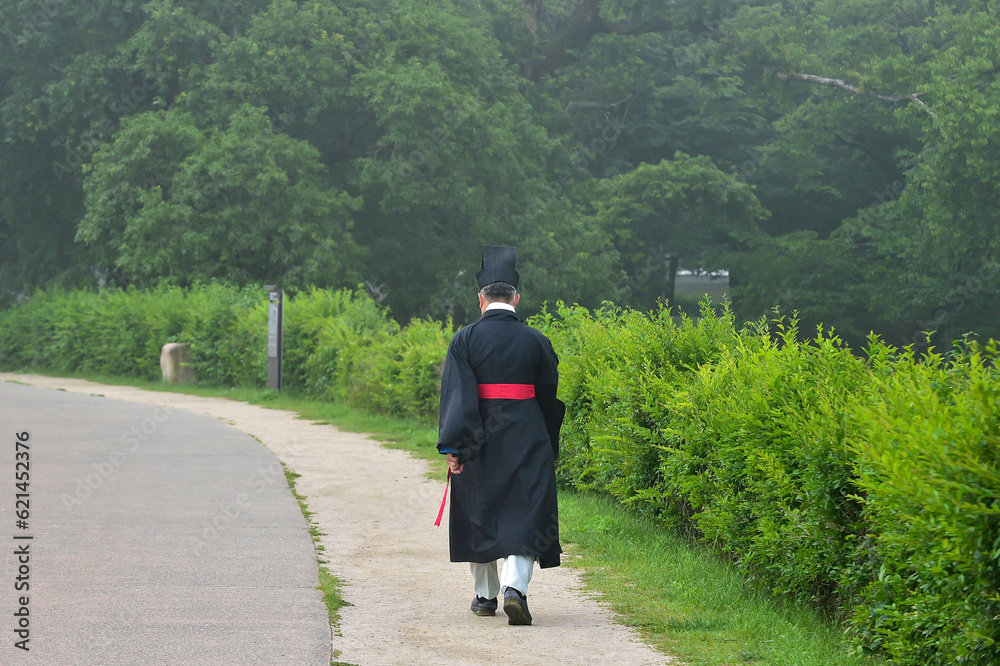 Korean confucian scholar is walking wear korean traditional clothes in ...