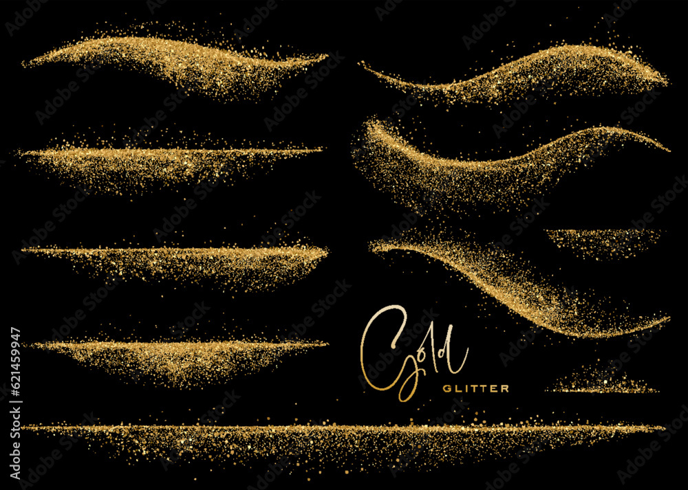 Set of Abstract shiny gold glitter design element. For New Year, Merry ...