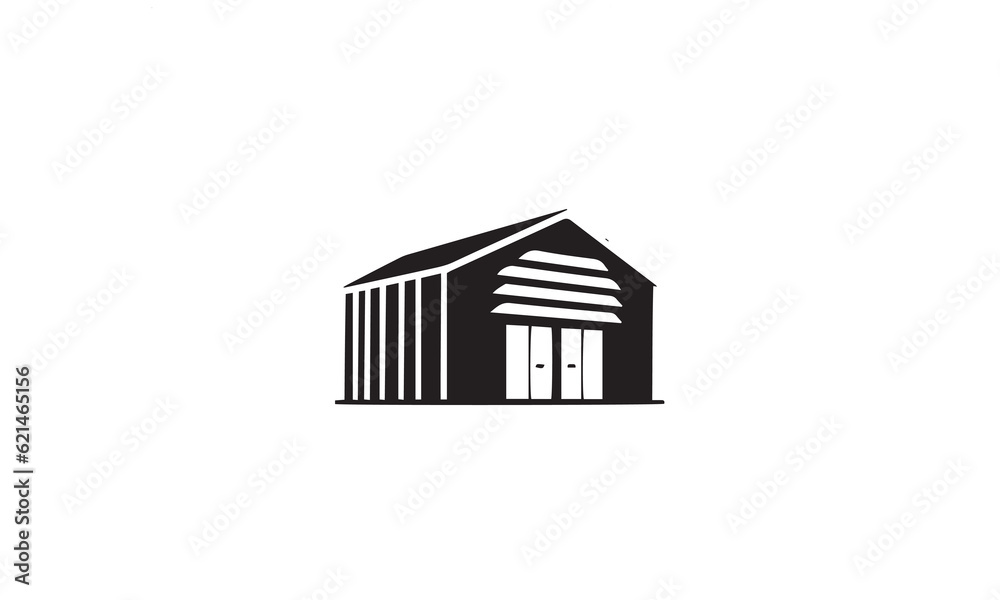 Vetor de warehouse or shed or storage line art outline black logo ...
