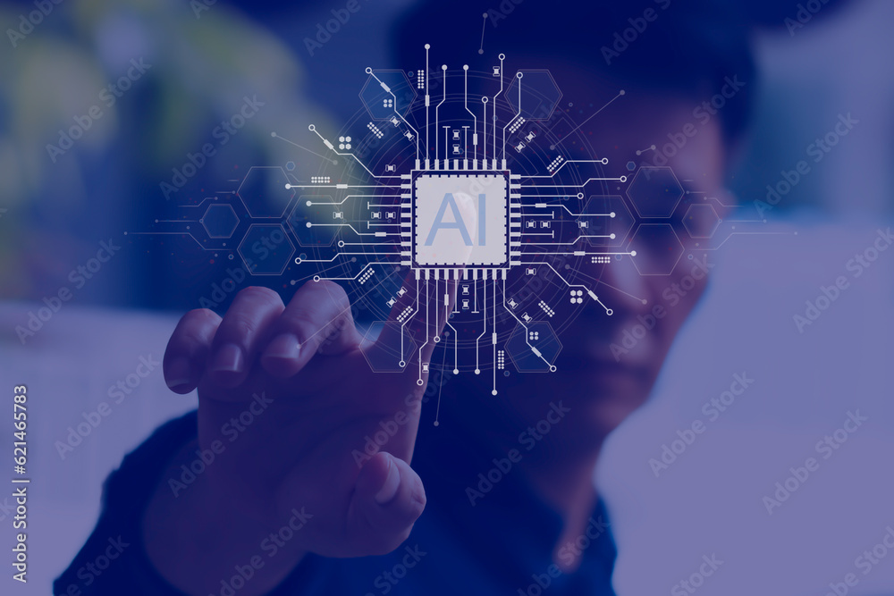 Human hand touching AI icons to help with AI Learning and Artificial ...