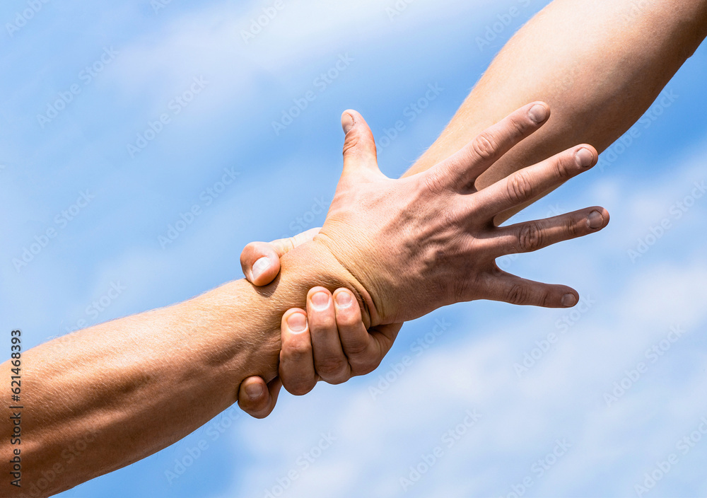 Friendly handshake. Two hands, shaking hands. Rescue, helping gesture ...