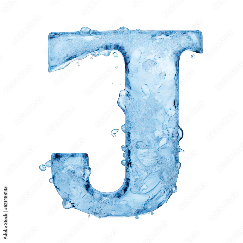 isolated letter J in frozen ice texture, alphabet abc font typography ...
