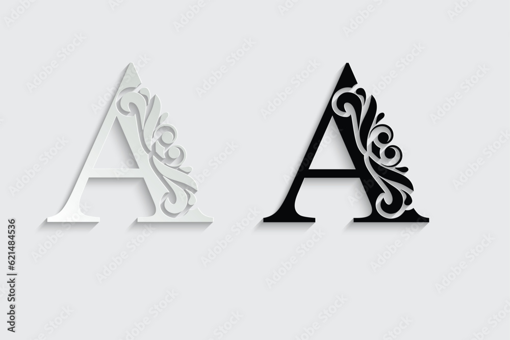 letter A. Black flower alphabet. Beautiful capital letters with shadow ...