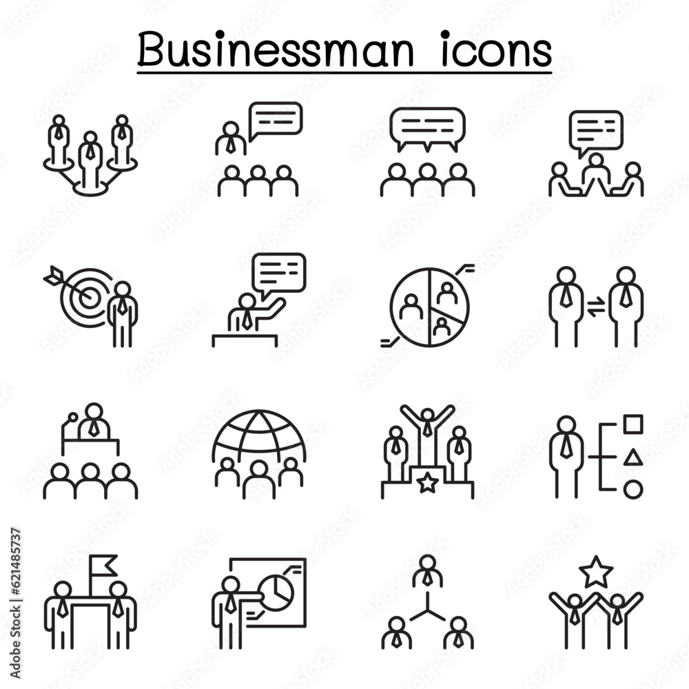 Business management icon set in thin line style Stock Vector | Adobe Stock