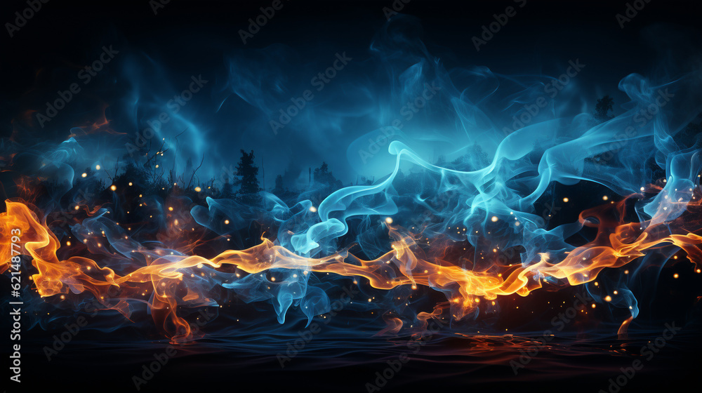 blue fire in the forest wallpapers, in the style of light cyan and dark ...
