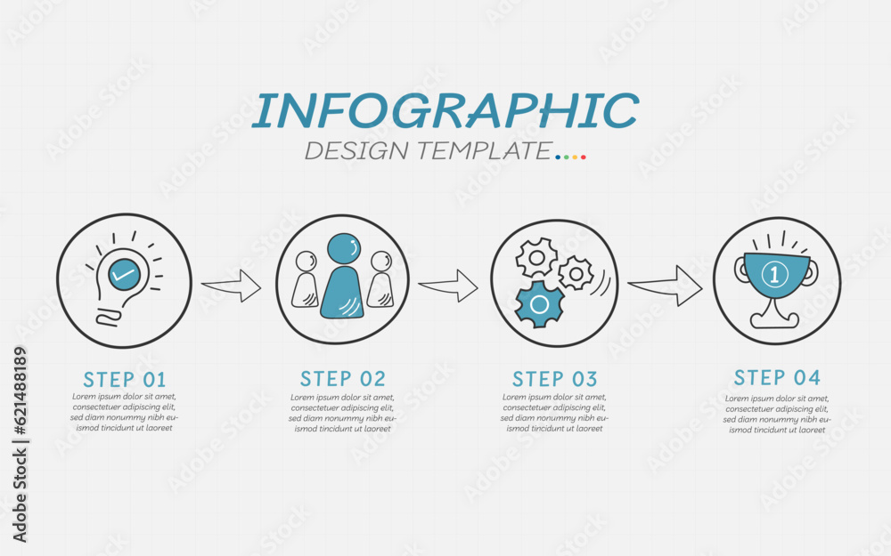 Infographic doodle design template. Hand drawn Timeline concept with 4 ...