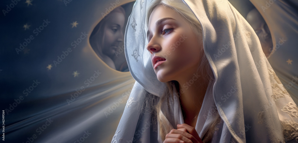 Modern Portrait Illustration of the Adoration of the Holy Mary ...