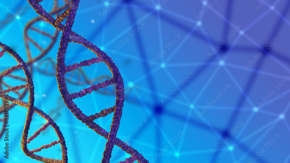Genetic background. Chain of genome. Strands of DNA on blue. Scientific ...