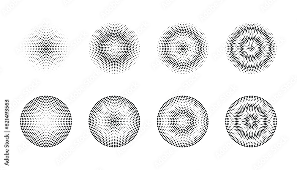 Dotted abstract circles with waving dot size. Dotted circle shape with ...