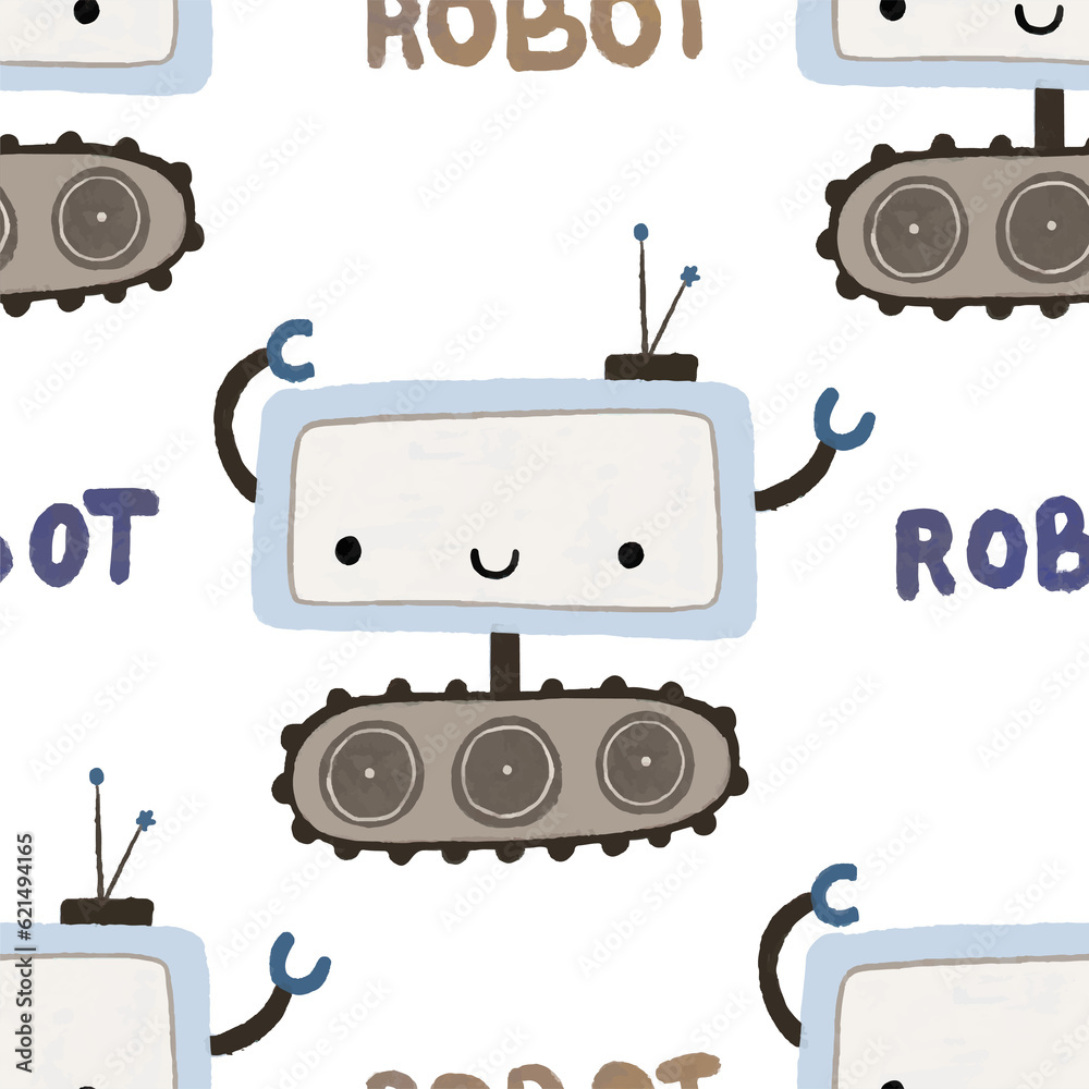 Colorful cartoon robots isolated background seamless pattern. Endless ...